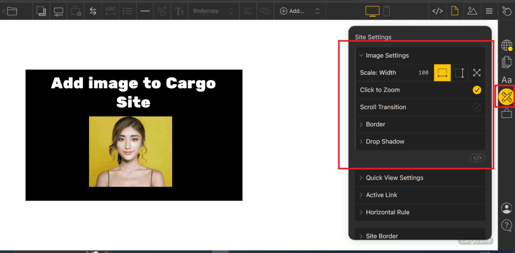 Image Effects and Settings in Cargo Site - Cargo Site Tutorials